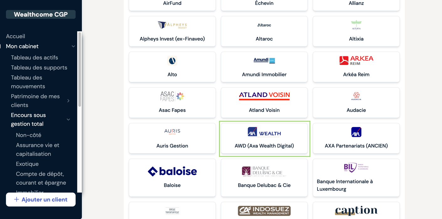 Comment agréger mes données clients AXA Wealth sur Wealthcome